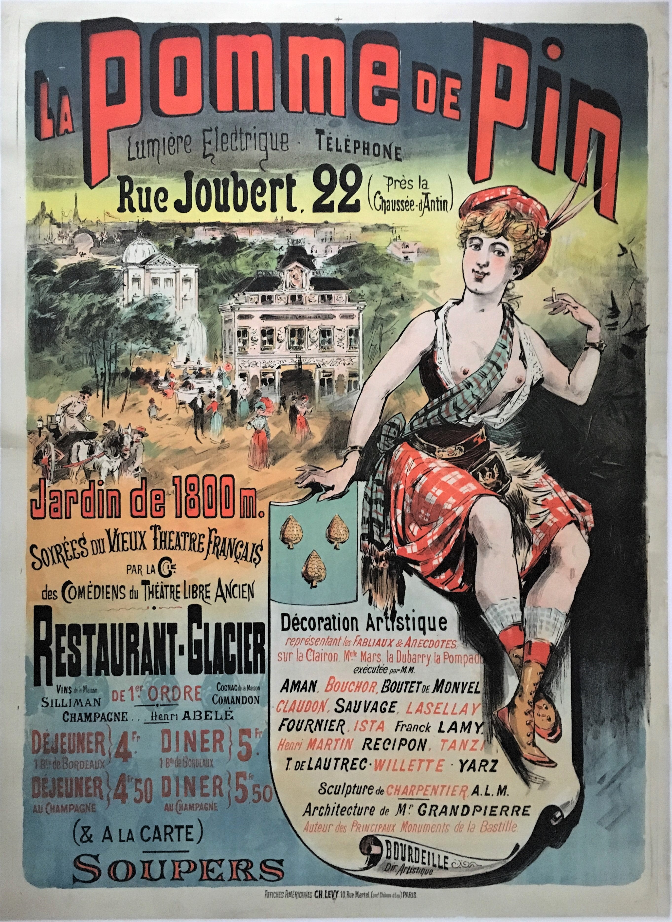 Original 1890s French Advertising Poster for La Pomme de Pin Theatre ...
