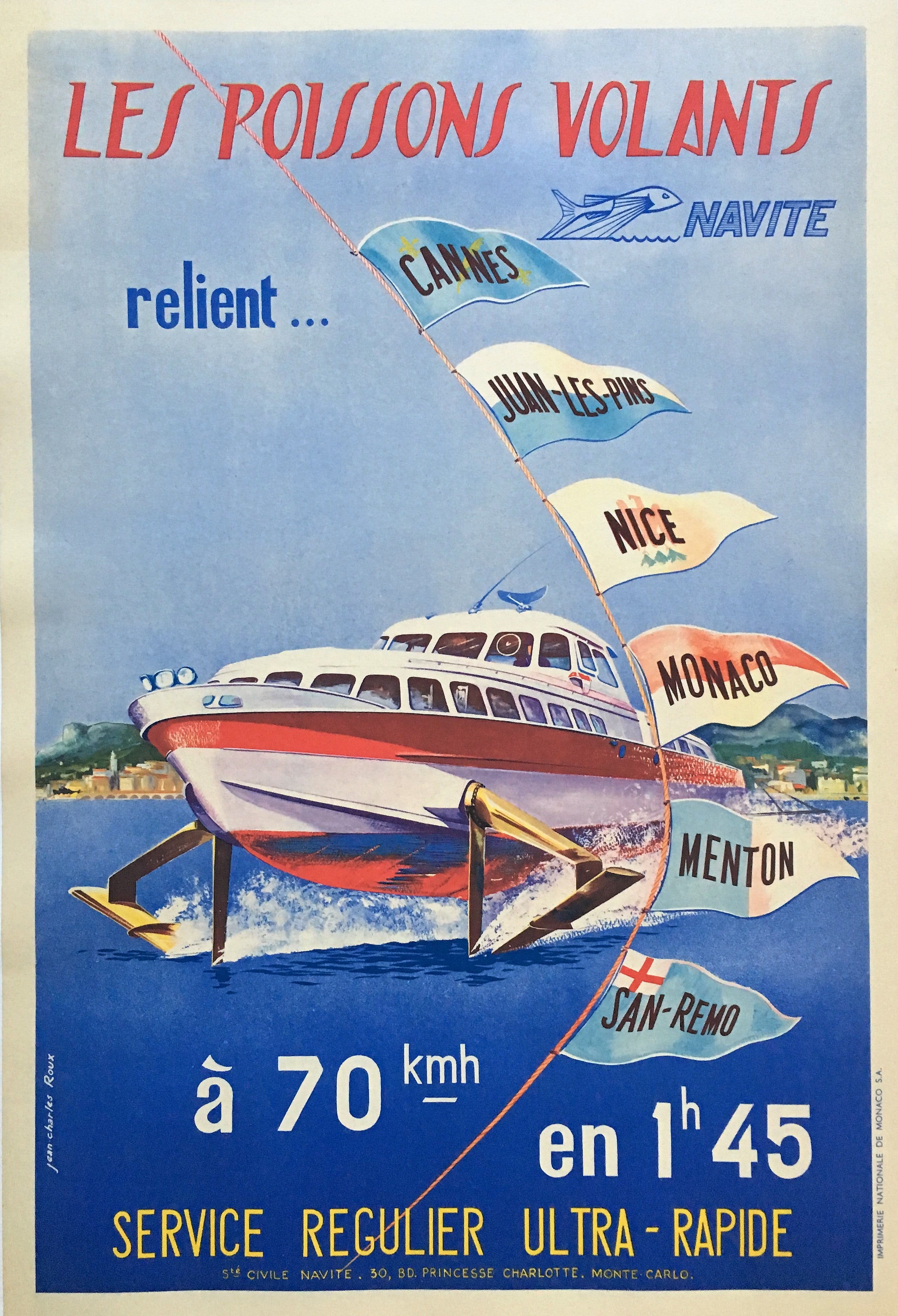 Advertising a High-Speed boat, Original ca1950s Monte Carlo Poster ...