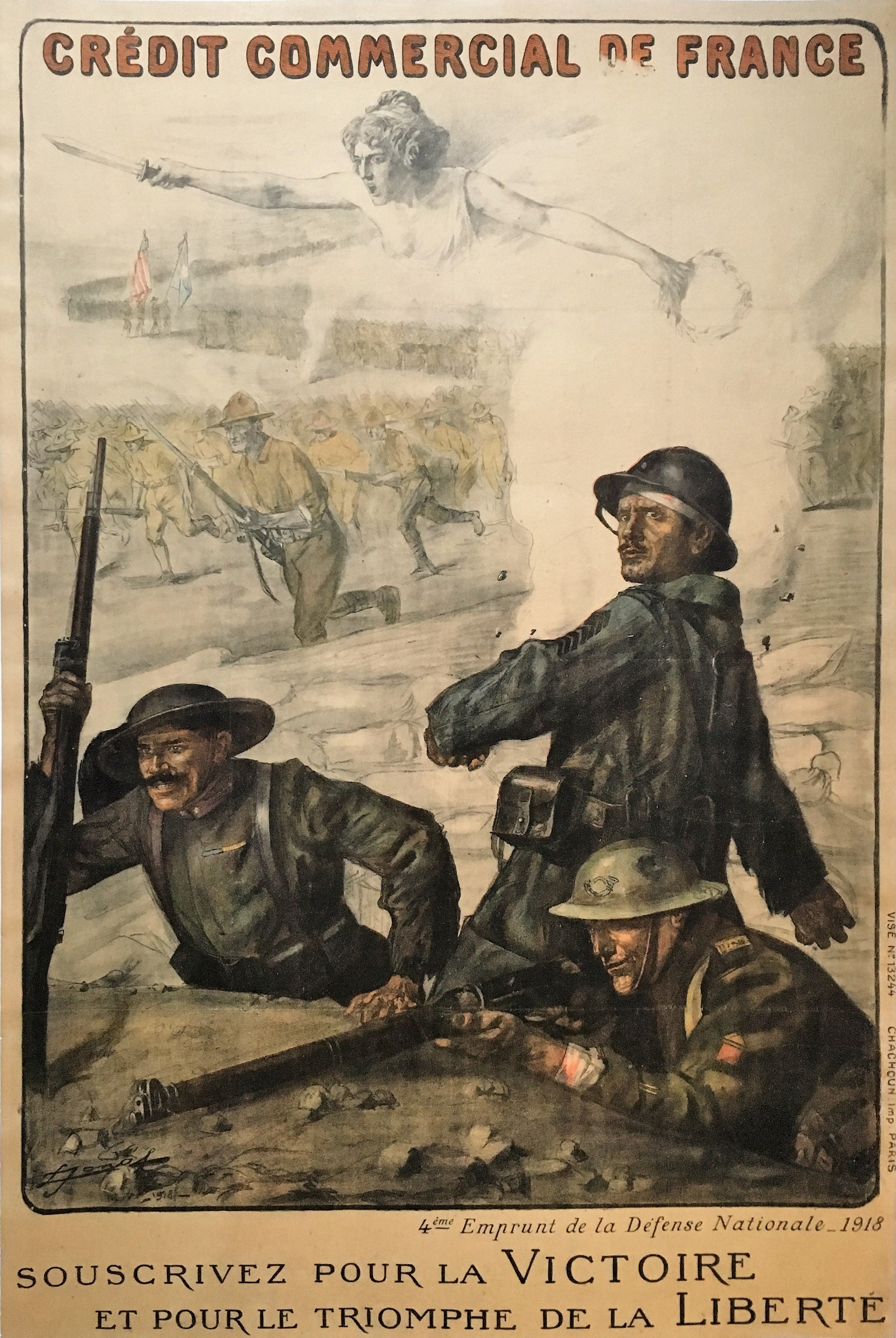 French Original 1918 Great War Bond Drive Poster featuring the main Al ...