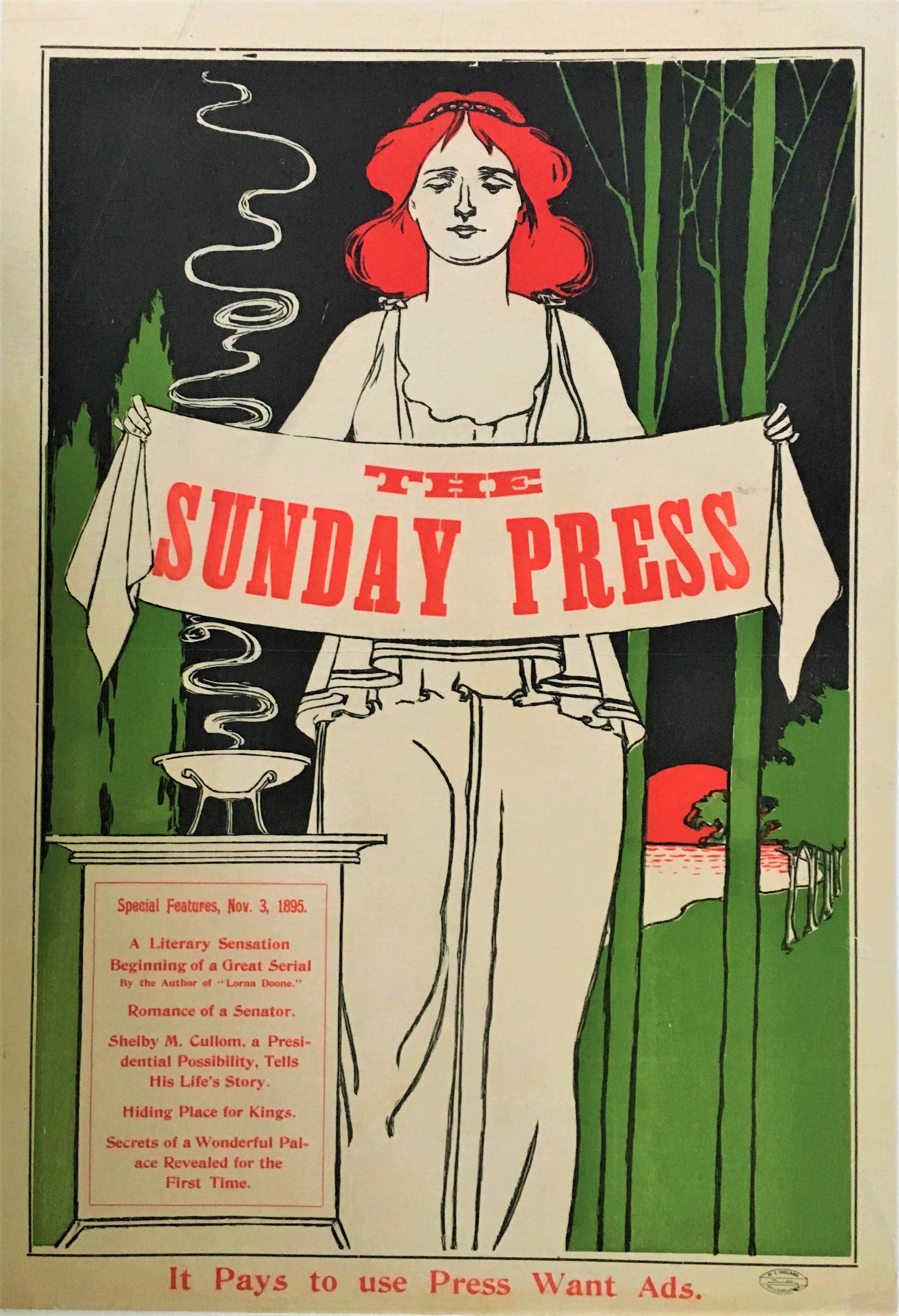 Original 1895 Sunday Press Poster, Art Nouveau Style ...