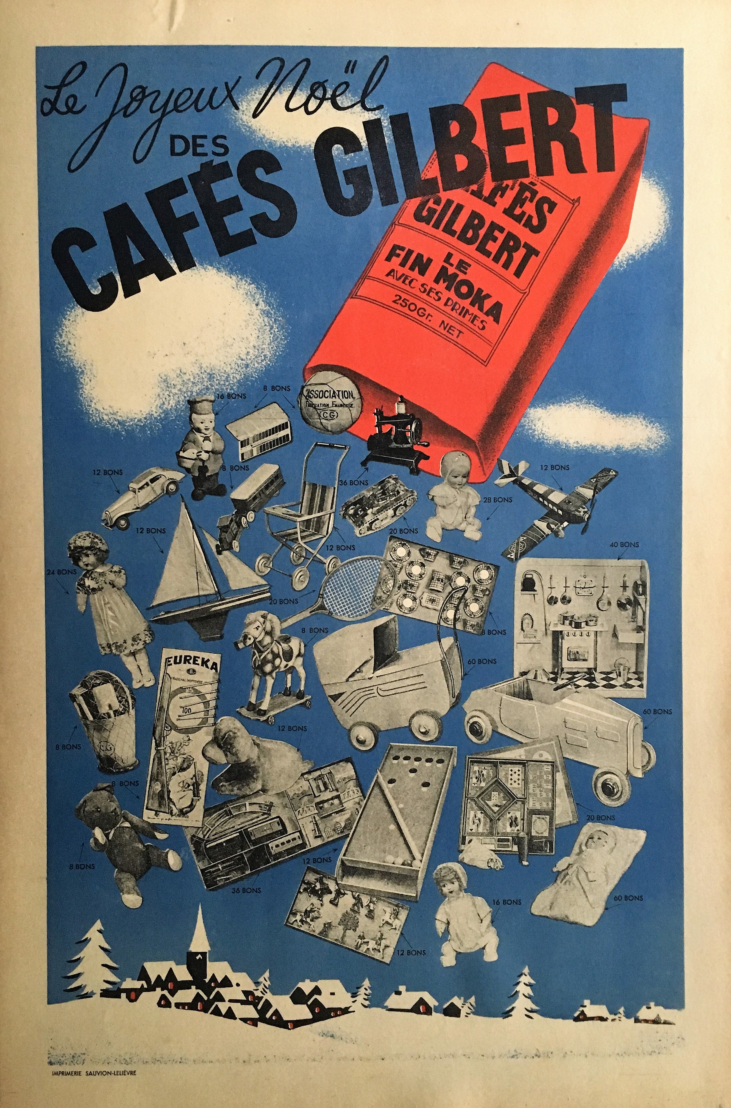 Original 1920s Cafés Gilbert Christmas Poster – Rarevintageposters.com