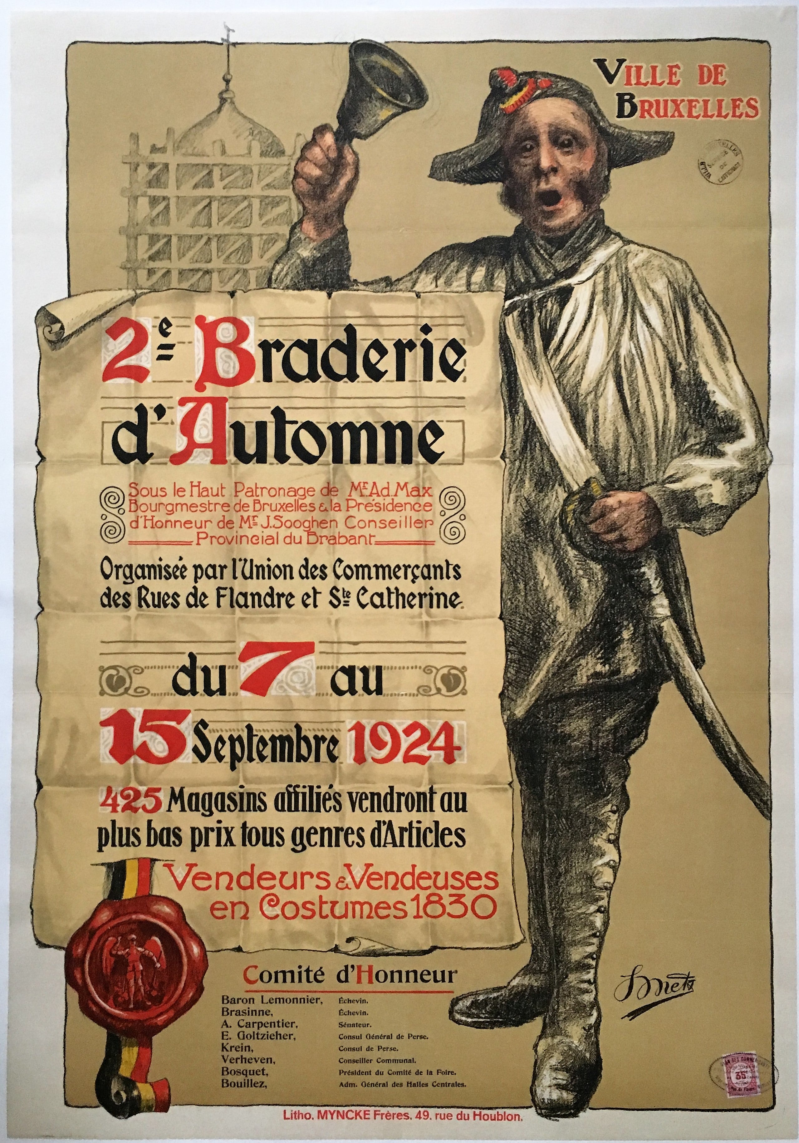 Original 1924 Belgian Advertising Poster - Town Crier ...