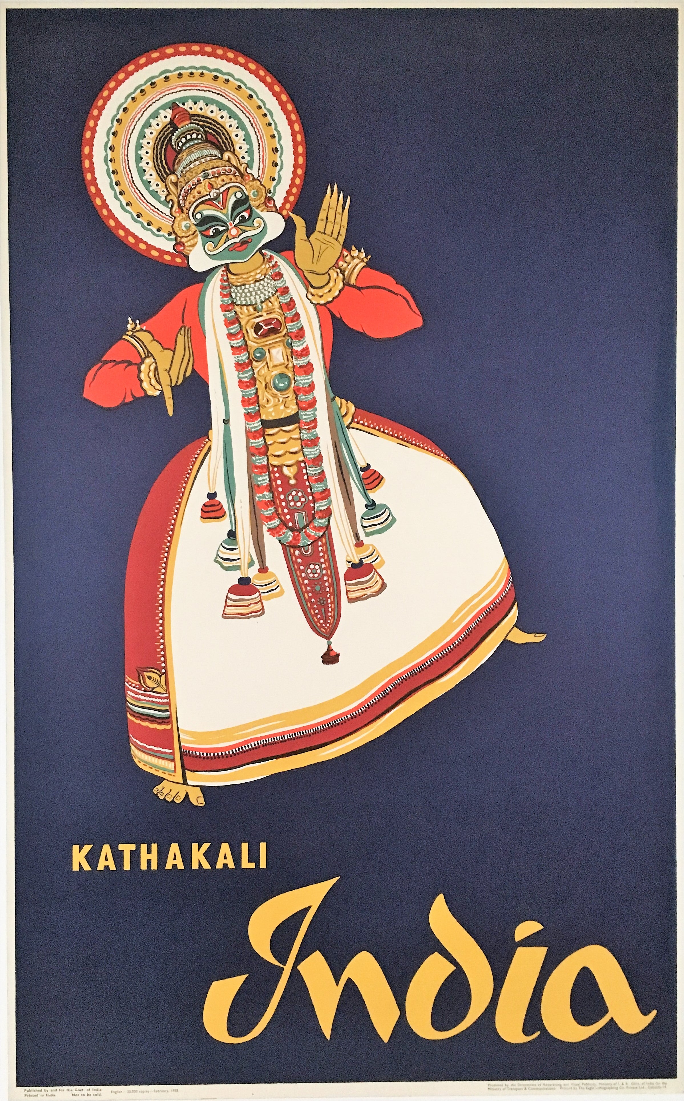 Original 1958 Kathakali, India Tourism Poster – Rarevintageposters.com