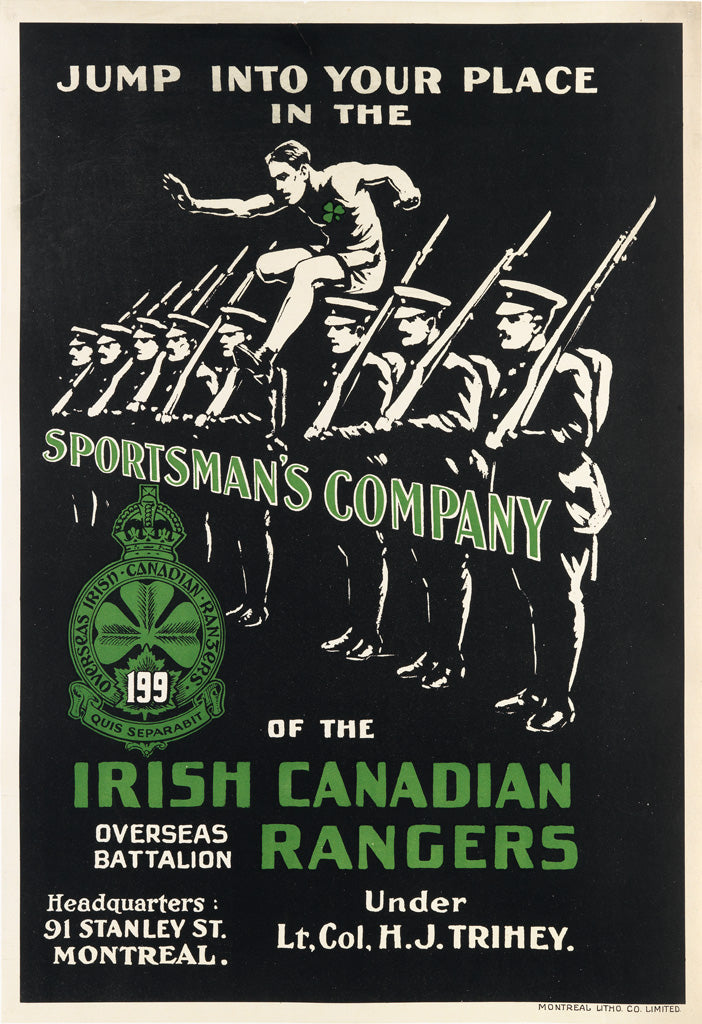 Original 199th Irish Canadian Battalion Great War Recruiting Poster ...