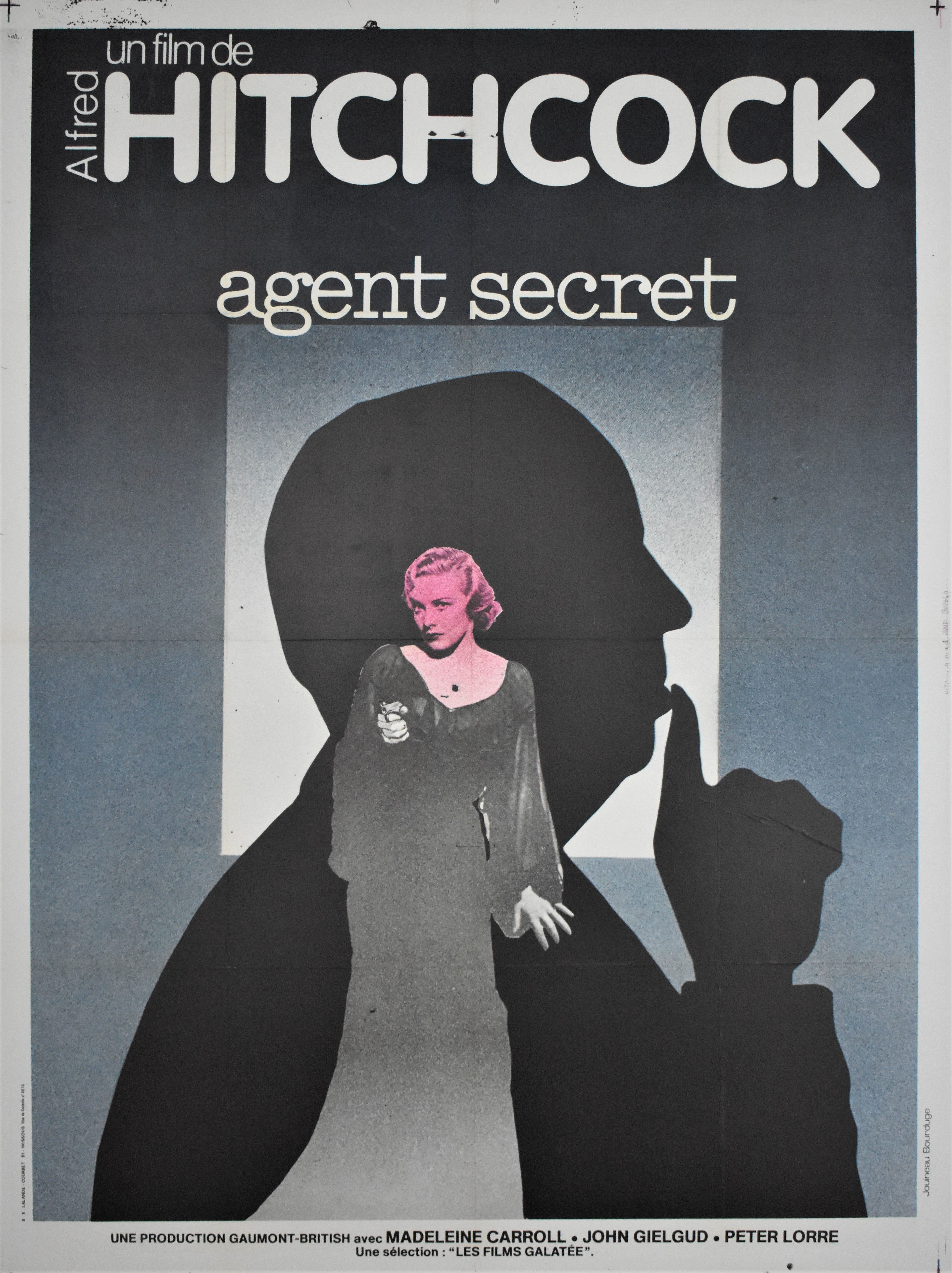 Original Alfred Hitchcock Large Size "Secret Agent" Movie Poster ...