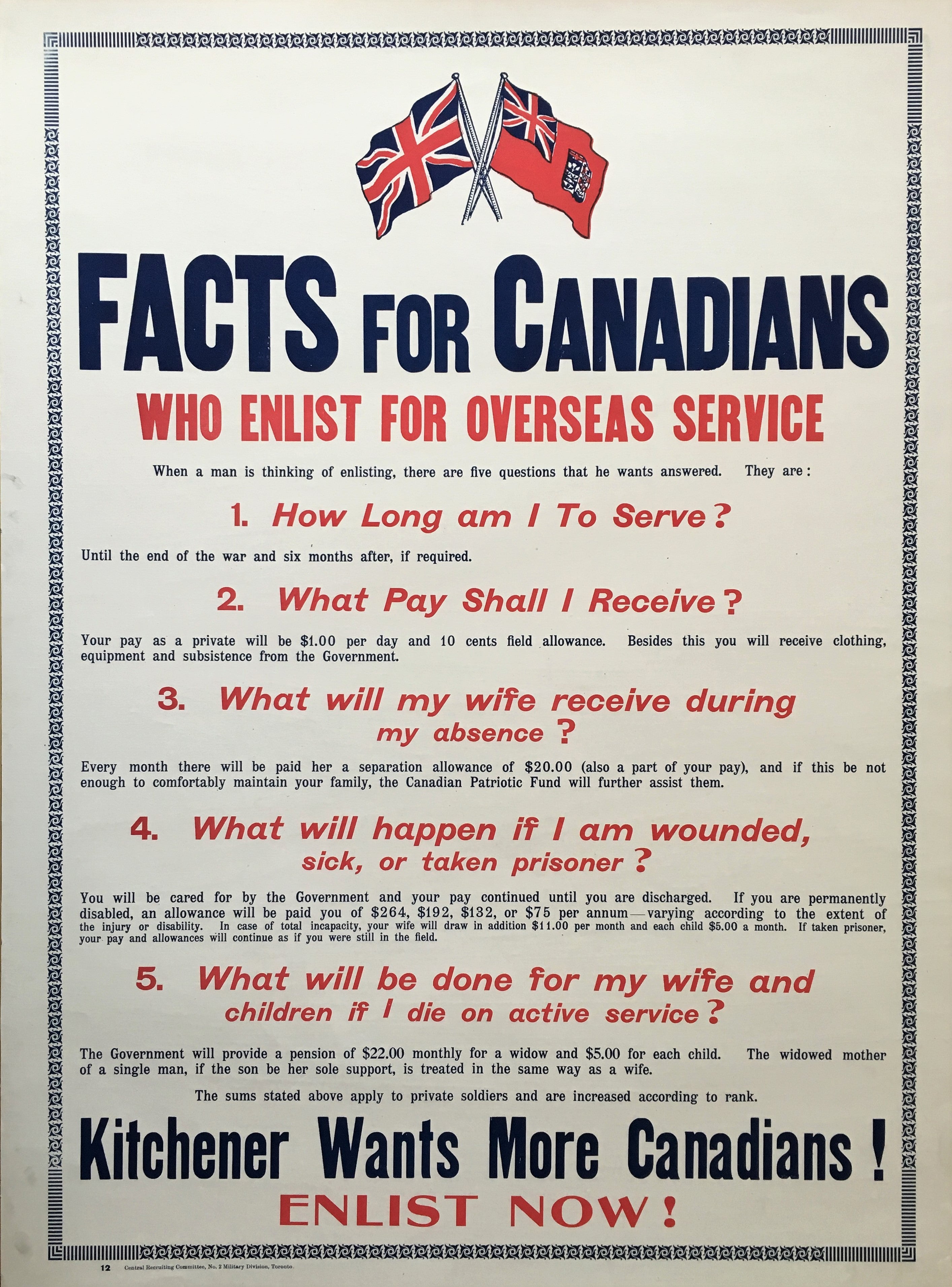 Original Canadian Great War Recruiting Poster,"Facts for Canadians, En ...