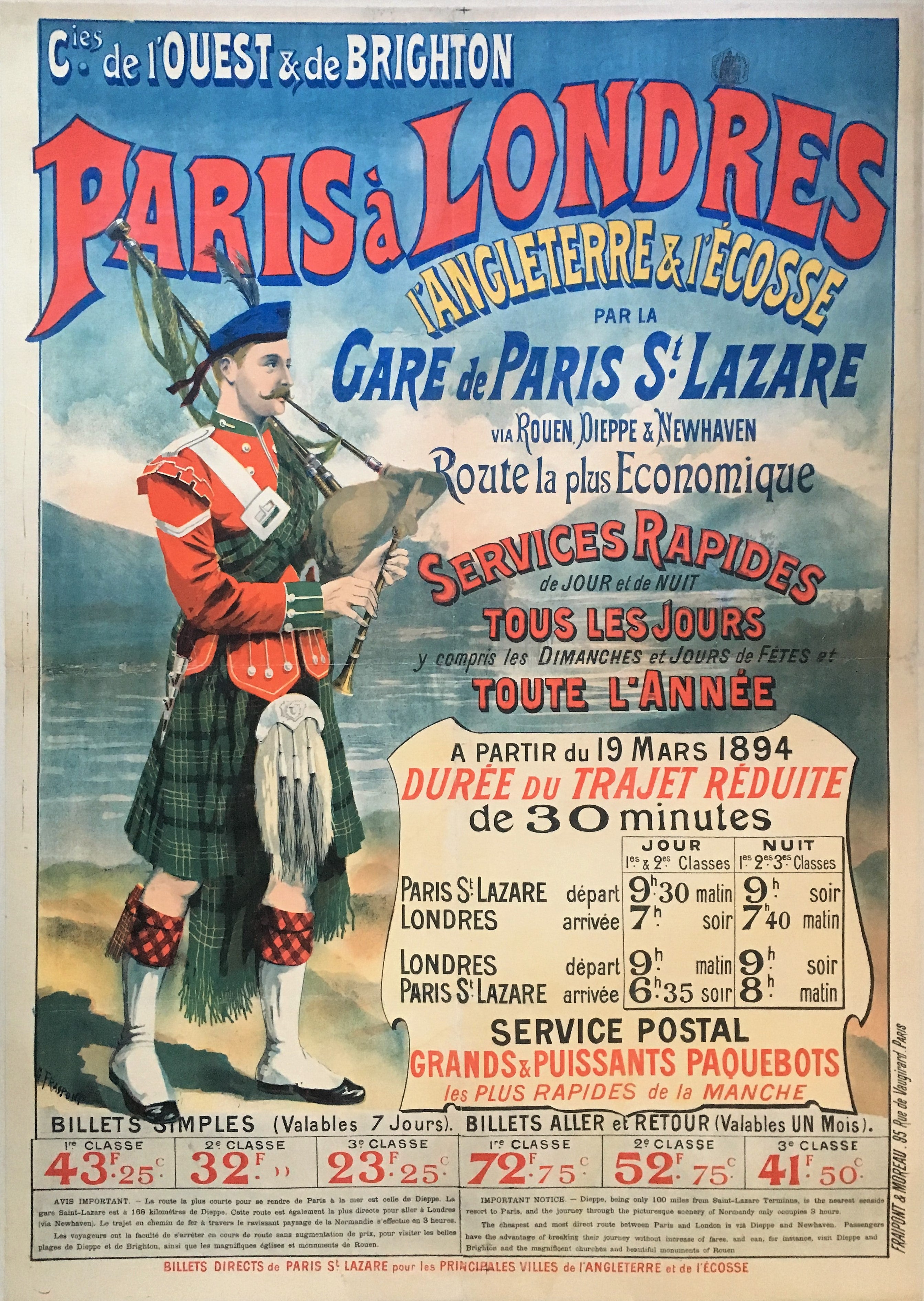 Original French 1894 Travel Poster, Paris to London ...