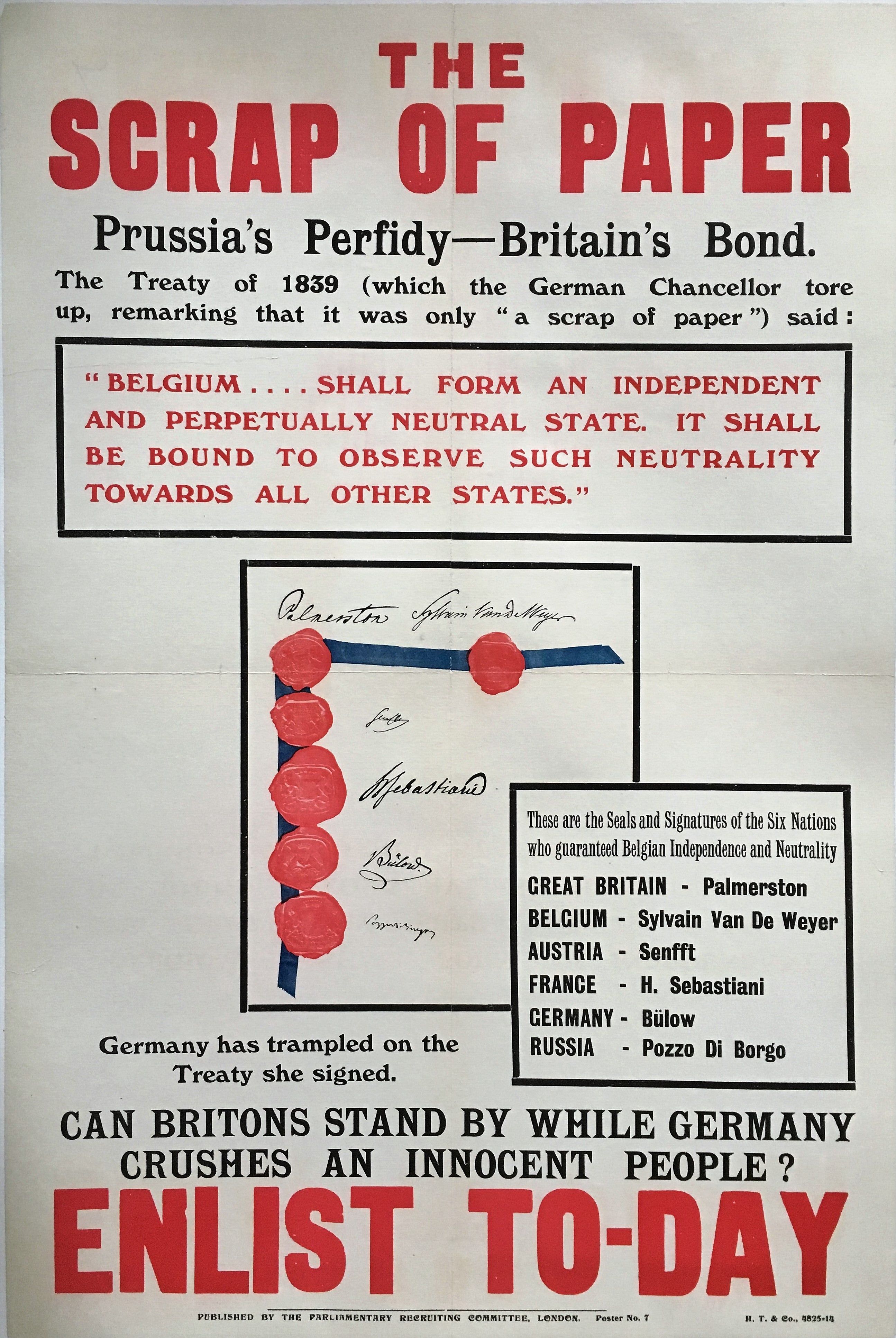 Rare British "The Scrap of Paper" Recruiting Poster, 1914 ...