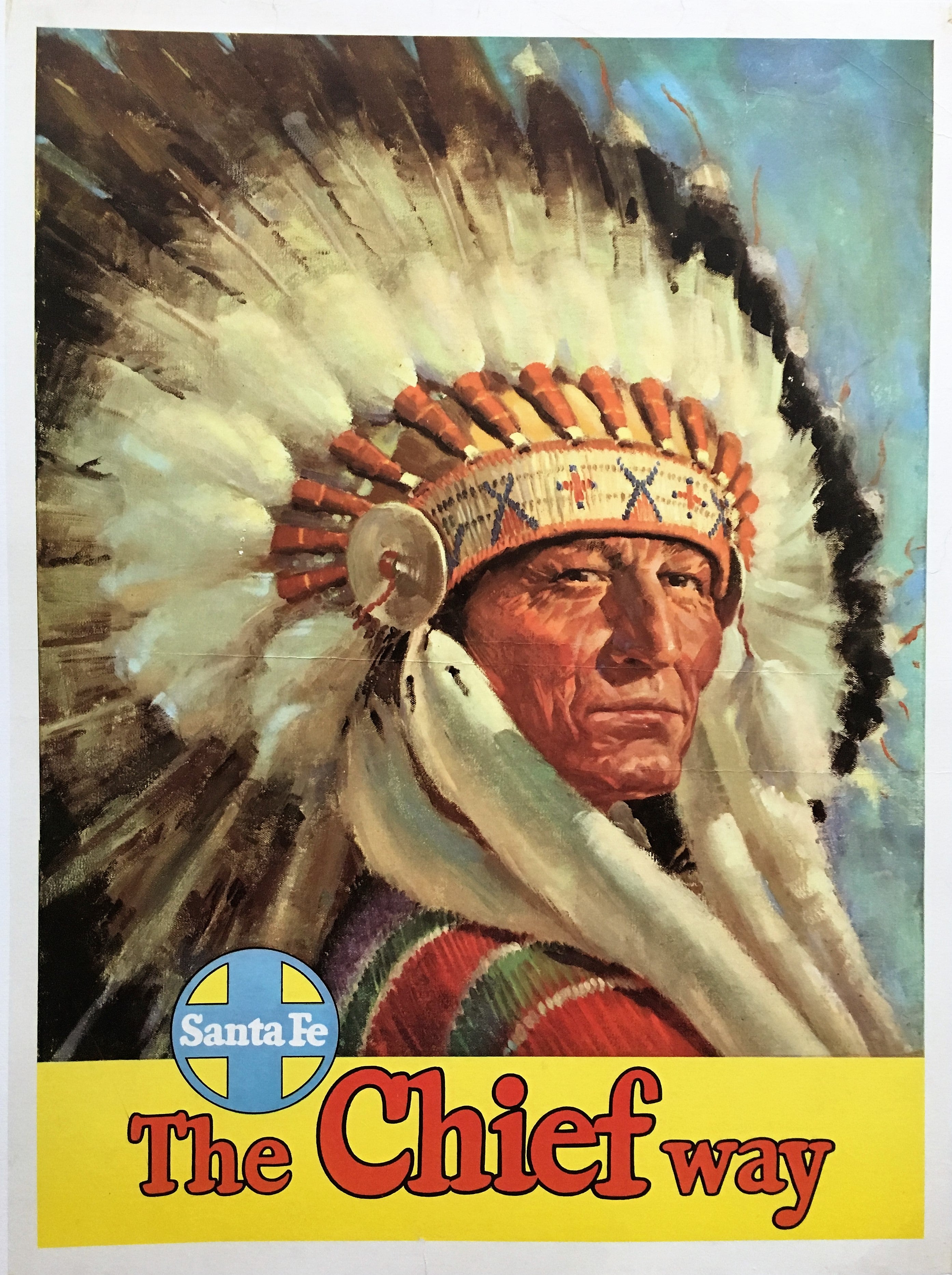 Santa Fe "The Chief Way" Original Native American Railroad Travel Post ...